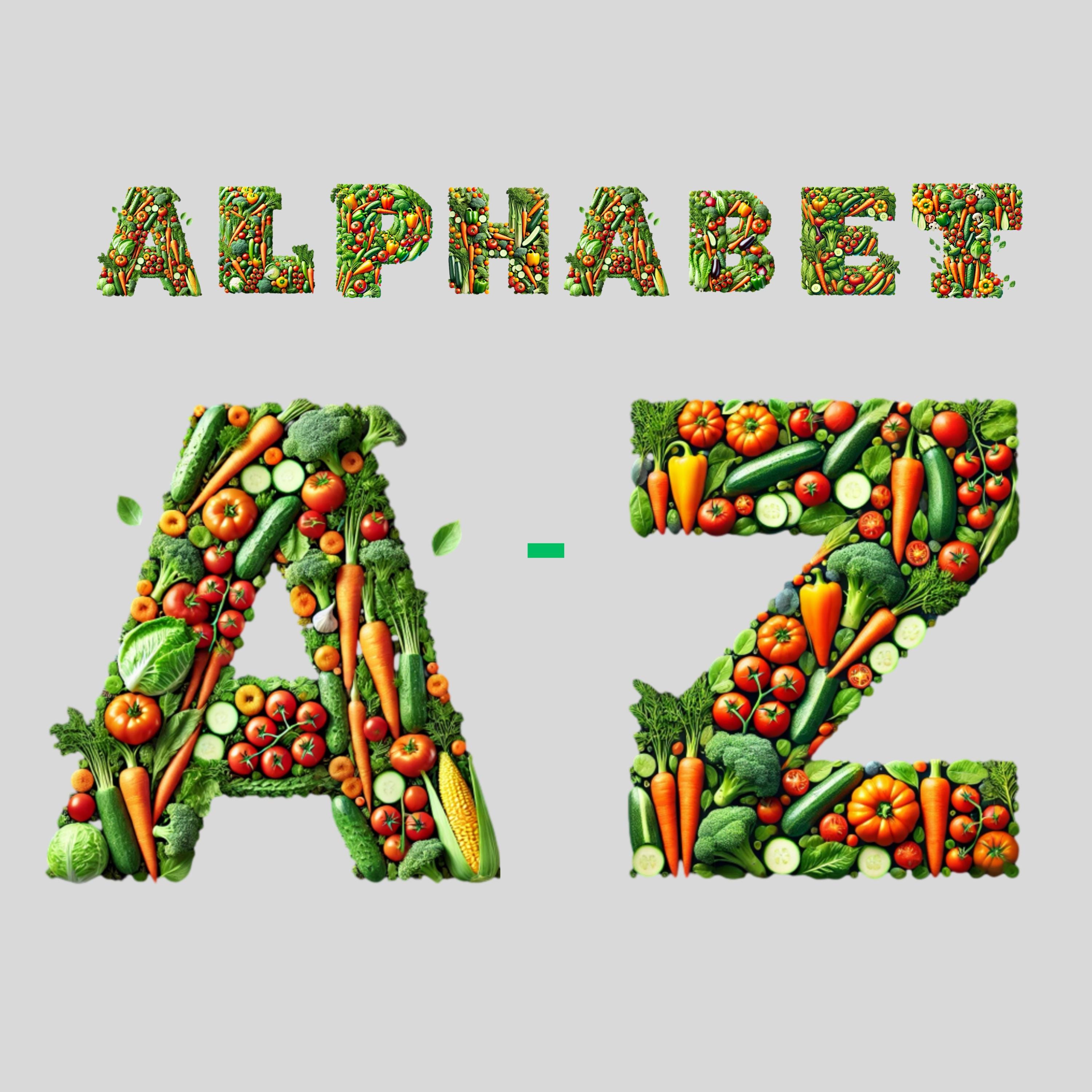 Vegetable Alphabet Clipart A-Z and Numbers 0-9, Fresh Veggie Digital ...