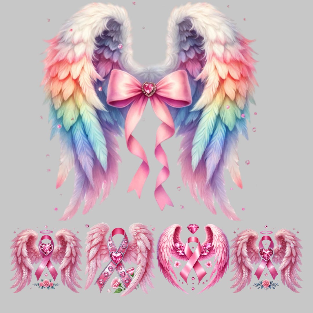 Pink Ribbon Angel Wings: Breast Cancer Awareness Art (PNG Digital ...