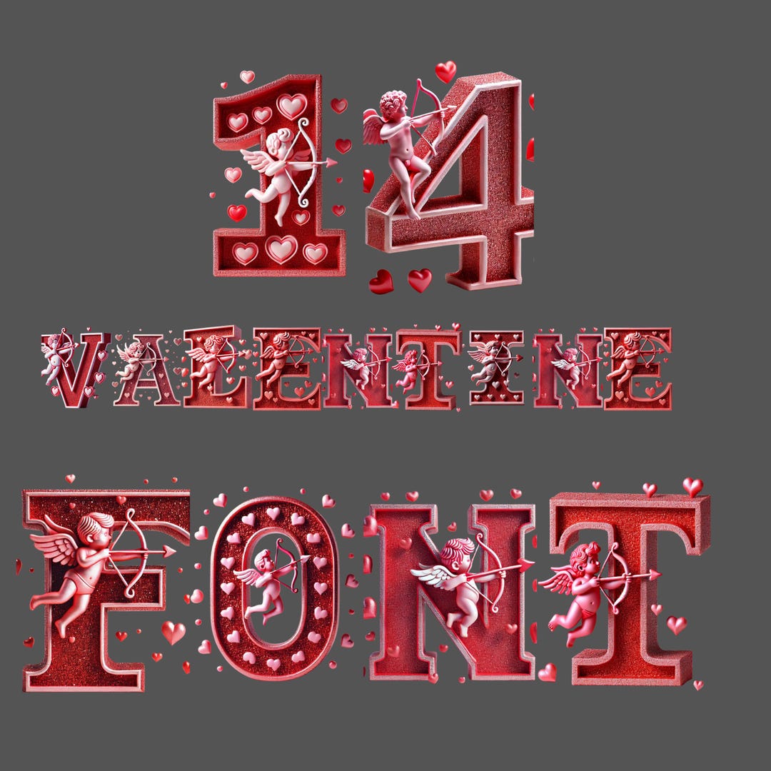 Alphabet scintillant Cupidon PNG : lettres rouges de la Saint-Valentin ...