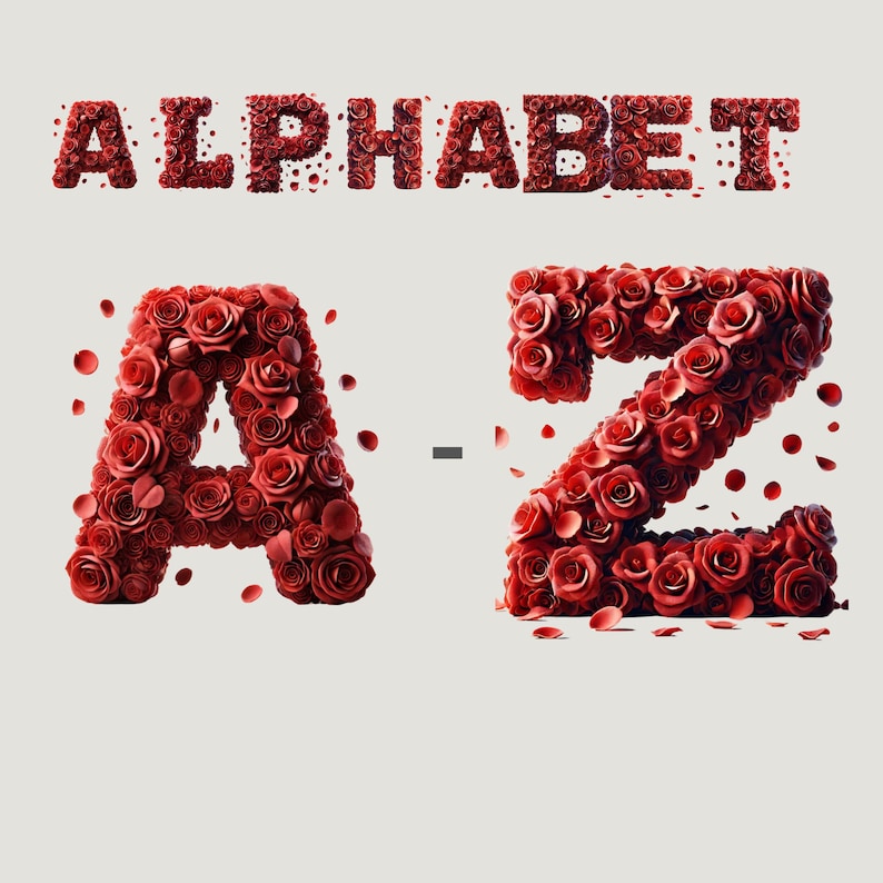 Red Rose Alphabet Clipart: Floral Letters & Numbers (digital Download ...