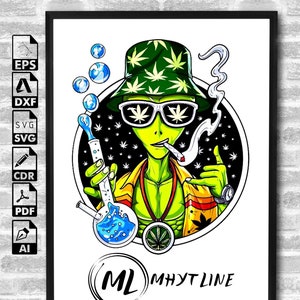 Alien Smoking Weed SVG | Smoke Cannabis SVG | Stoner Decals Wall Art ...