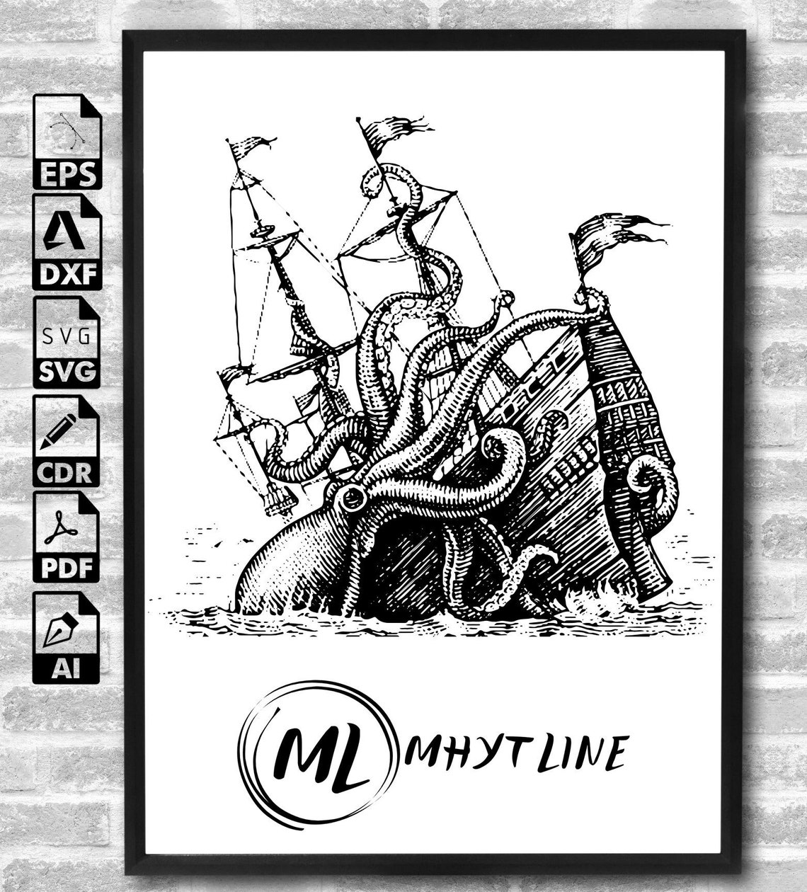 Kraken SVG Tentacles SVG Ocean Sea Monster Wall Art Vinyl Decal Decor ...