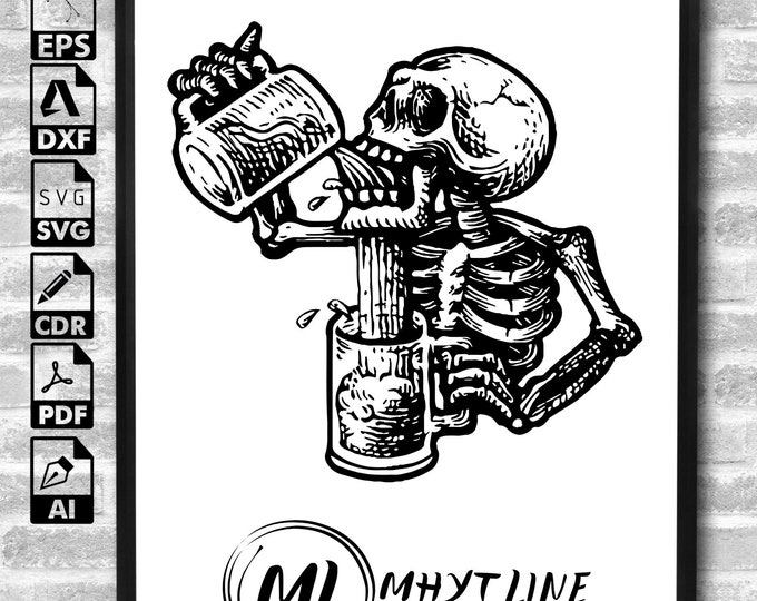 Skeleton Drinking Beer SVG | Lager SVG | Party Alcoholic Drink Bar Pub ...