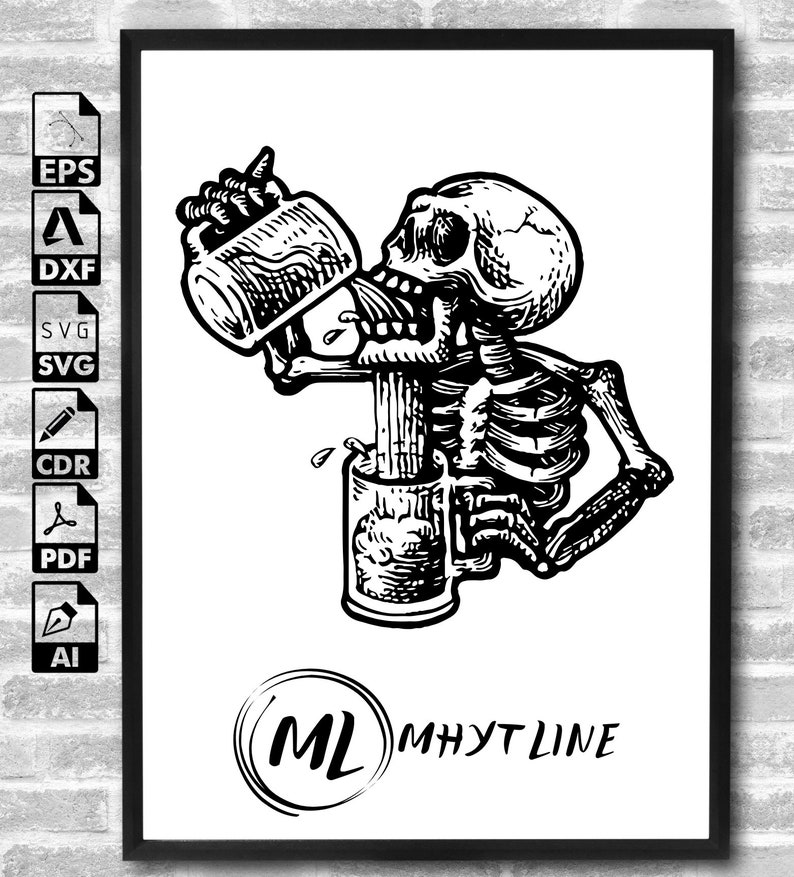 Skeleton Drinking Beer SVG | Lager SVG | Party Alcoholic Drink Bar Pub ...