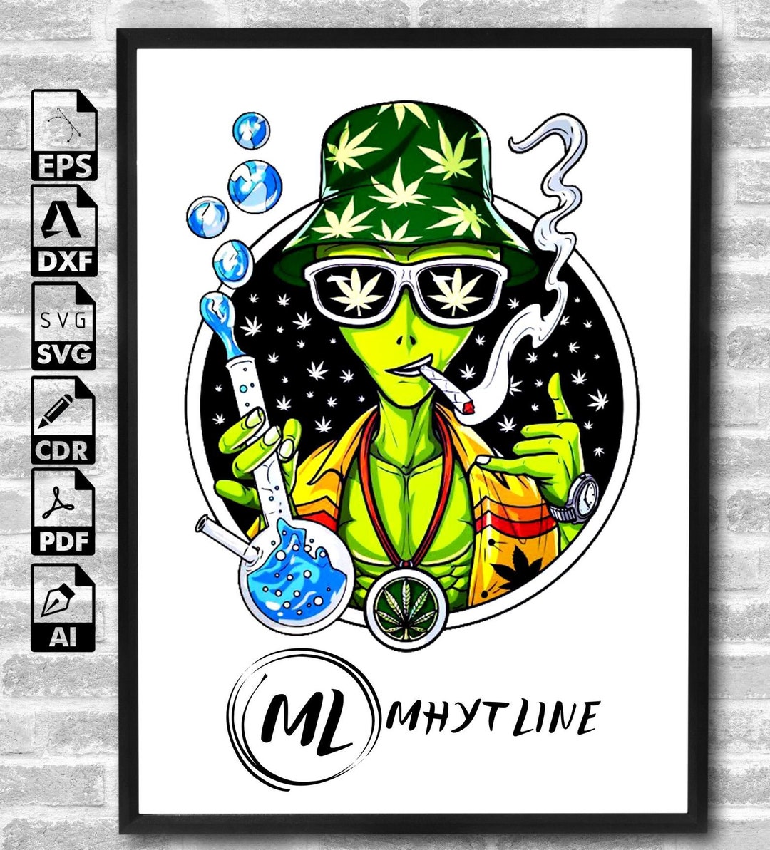 Alien Smoking Weed SVG | Smoke Cannabis SVG | Stoner Decals Wall Art ...