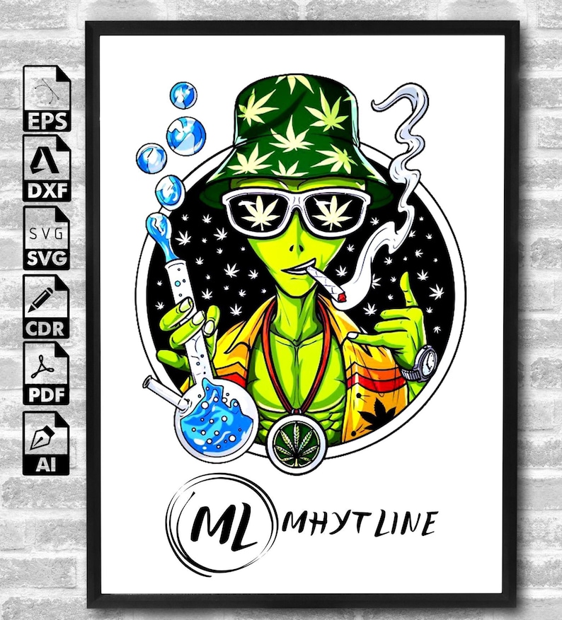 Alien Smoking Weed SVG Smoke Cannabis SVG Stoner Decals Wall Art Decor ...