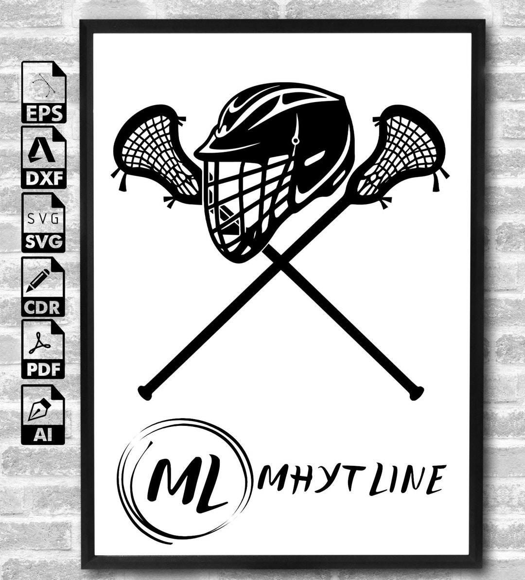 Sports Clipart: Split Crossed Lacrosse Sticks and Ball Space for Name ...