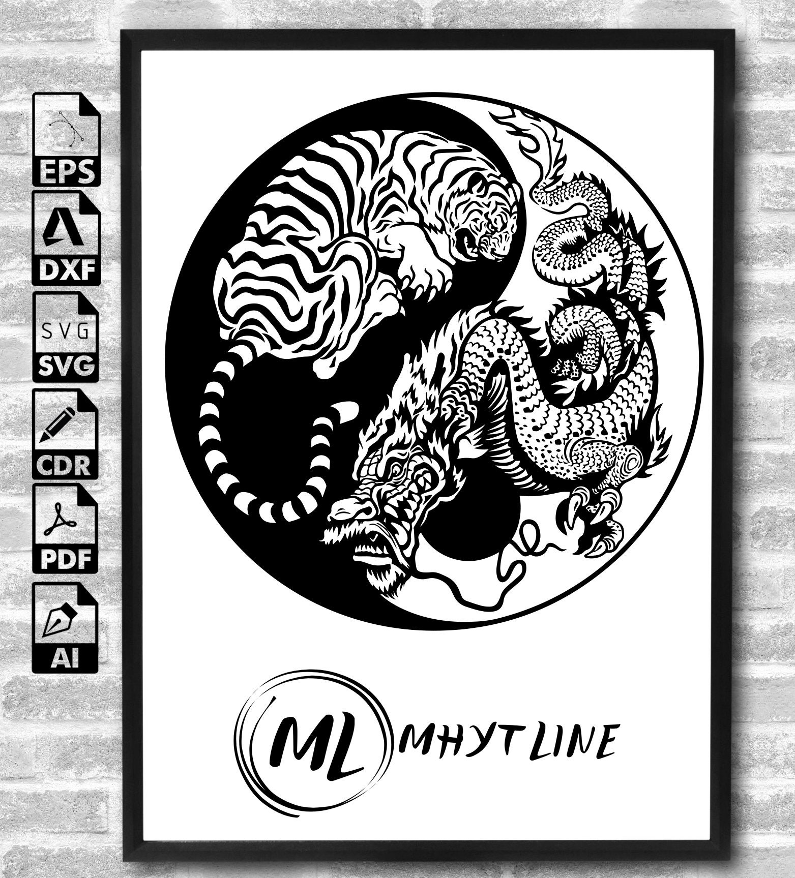 Yin Yang Tiger and Dragon Laser Cut Svg Dxf File Wall Sticker Engraving ...