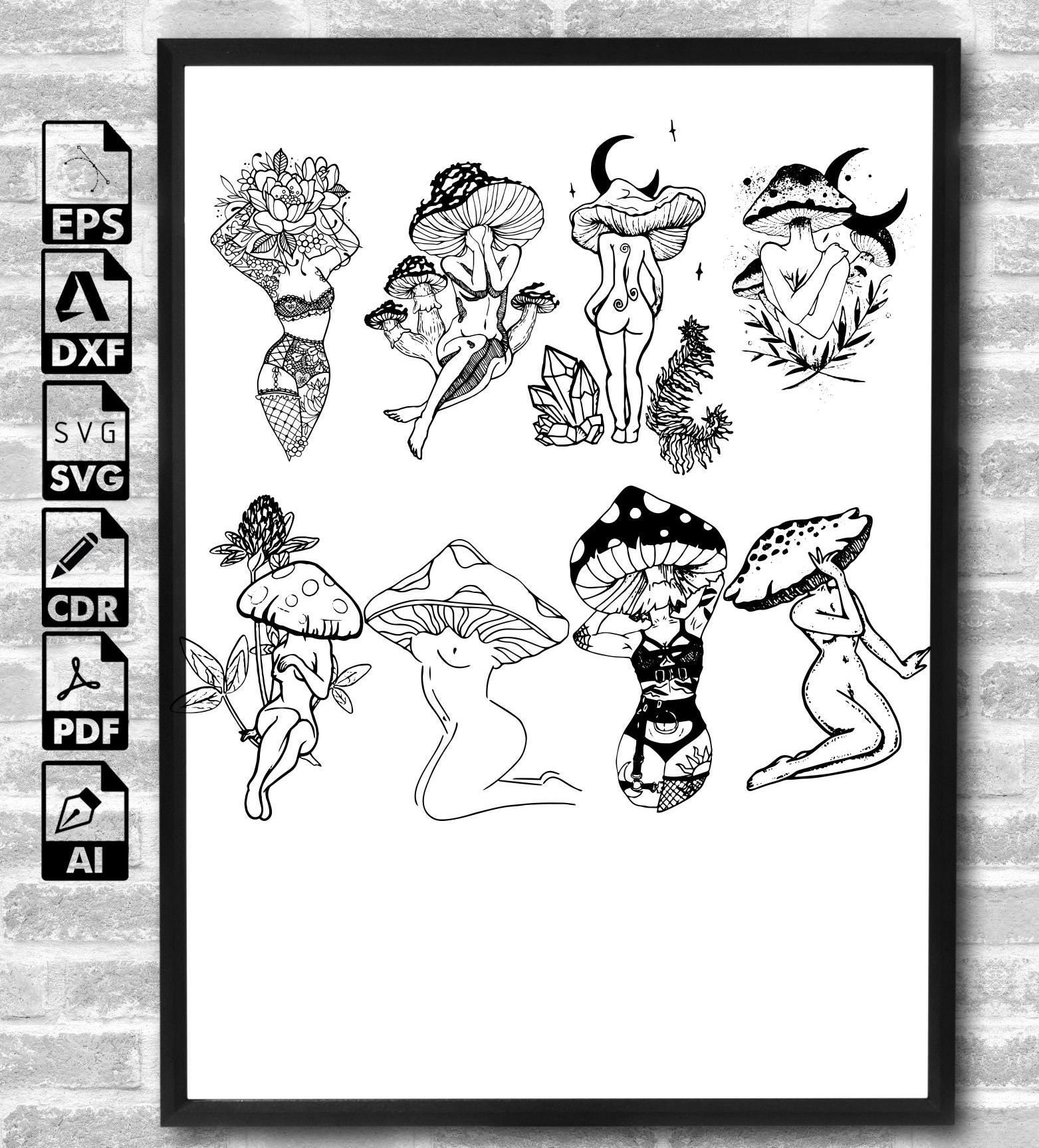 Mushroom Girls Svg Bundle, Woman Body With Mushroom Head Svg, Dxf, Png ...