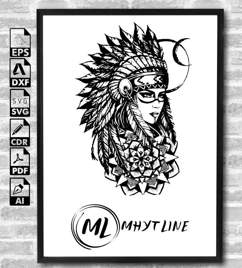 Native American SVG | Village Chief Head Dress Feathers Tribe Tattoo T ...