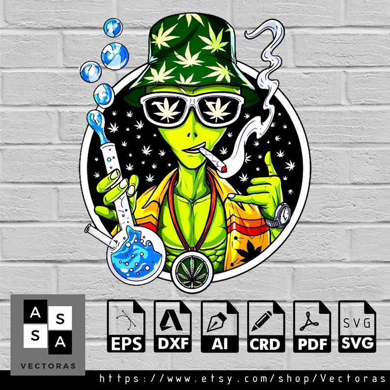 Alien Smoking Weed SVG Smoke Cannabis SVG Stoner Decals Wall Art Decor T-shirt Cricut Silhouette ...