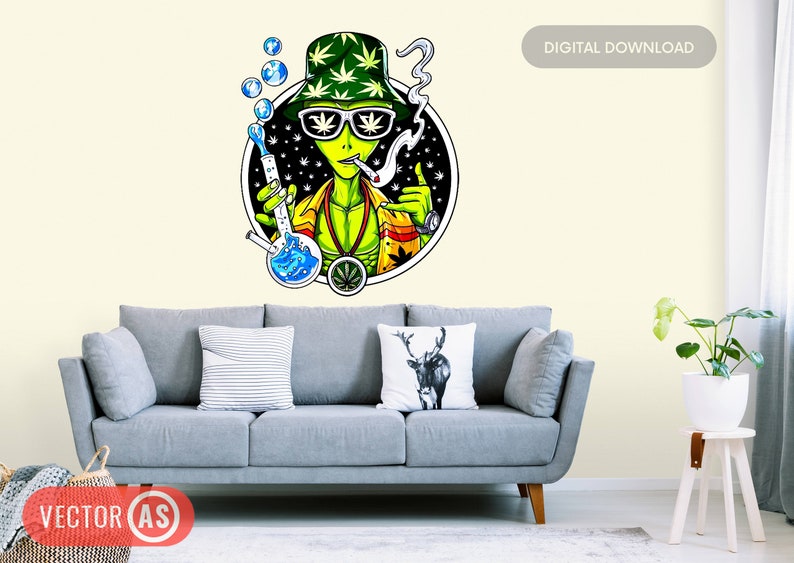 Alien Smoking Weed SVG Smoke Cannabis SVG Stoner Decals Wall Art Decor ...