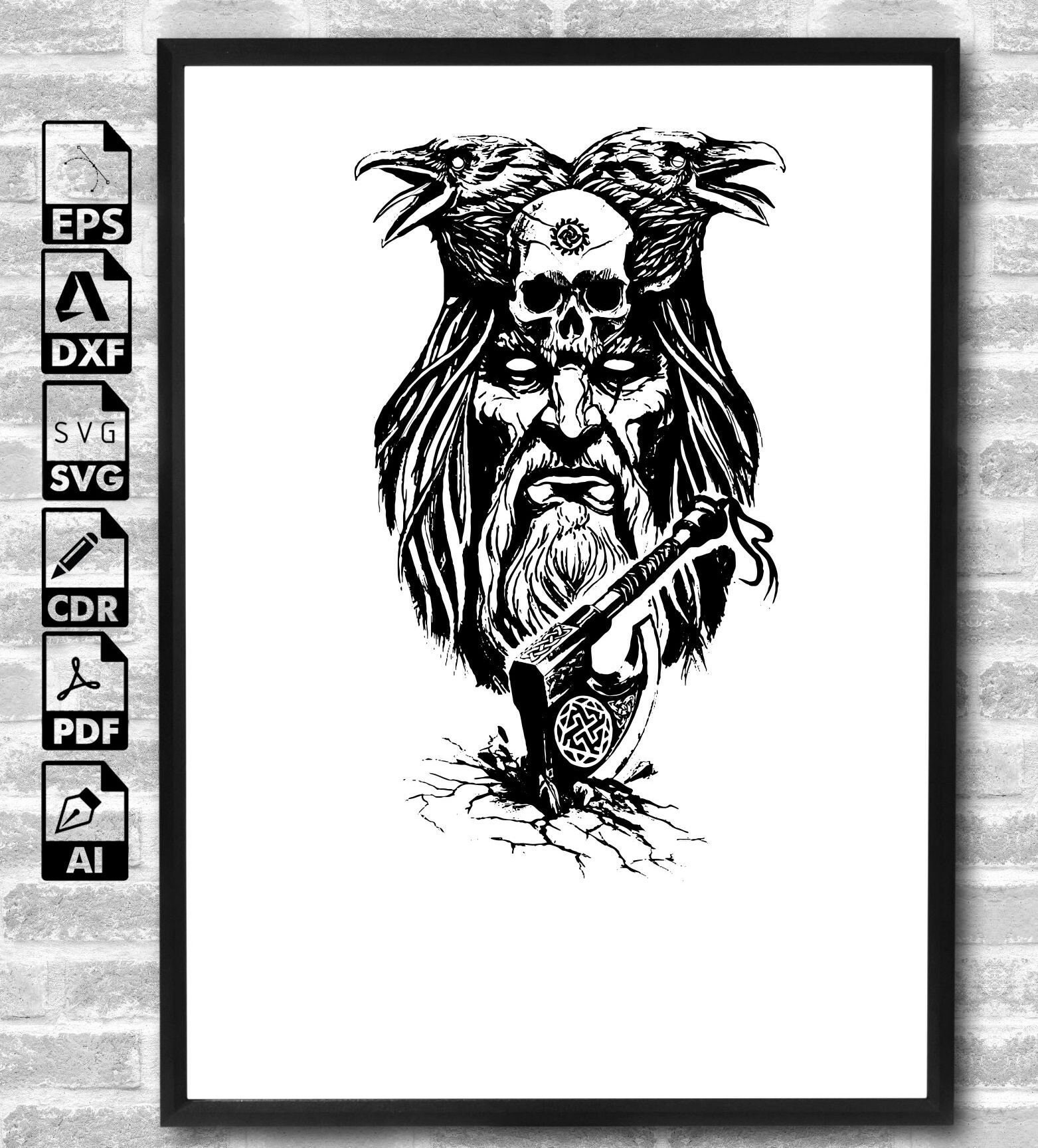 Odin DXF Wikinger Allvater EPS Wotan SVG Odin Digitale Datei Hugin ...