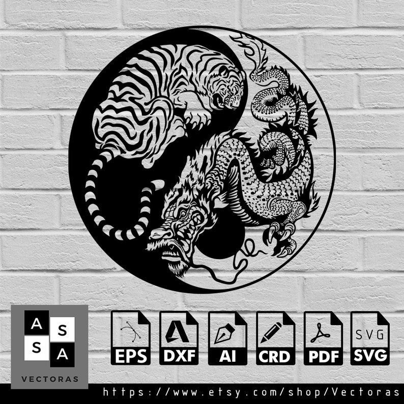 Yin Yang Tiger and Dragon Laser Cut Svg Dxf File Wall Sticker Engraving ...