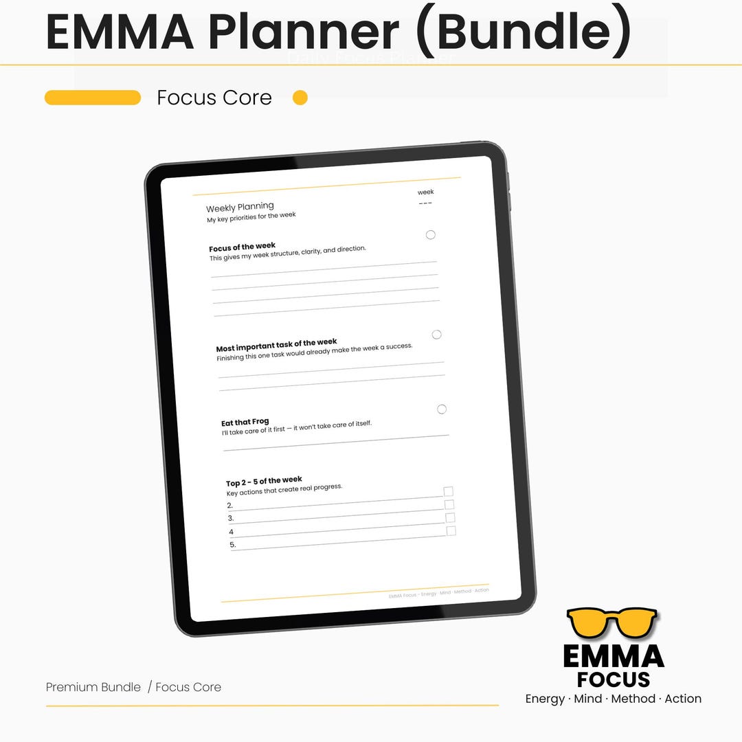 EMMA Core Planner Bundle – Weekly, Daily Focus (pdf, Png Download, A4 ...