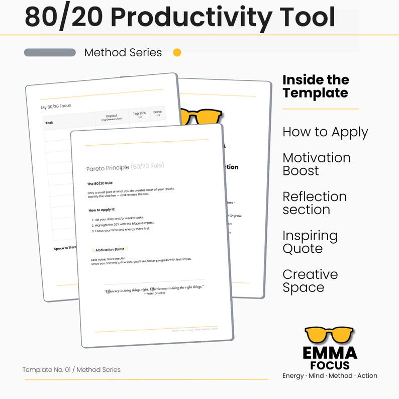 Pareto Principle Planner Template – 80/20 Productivity Tool for Clarity ...