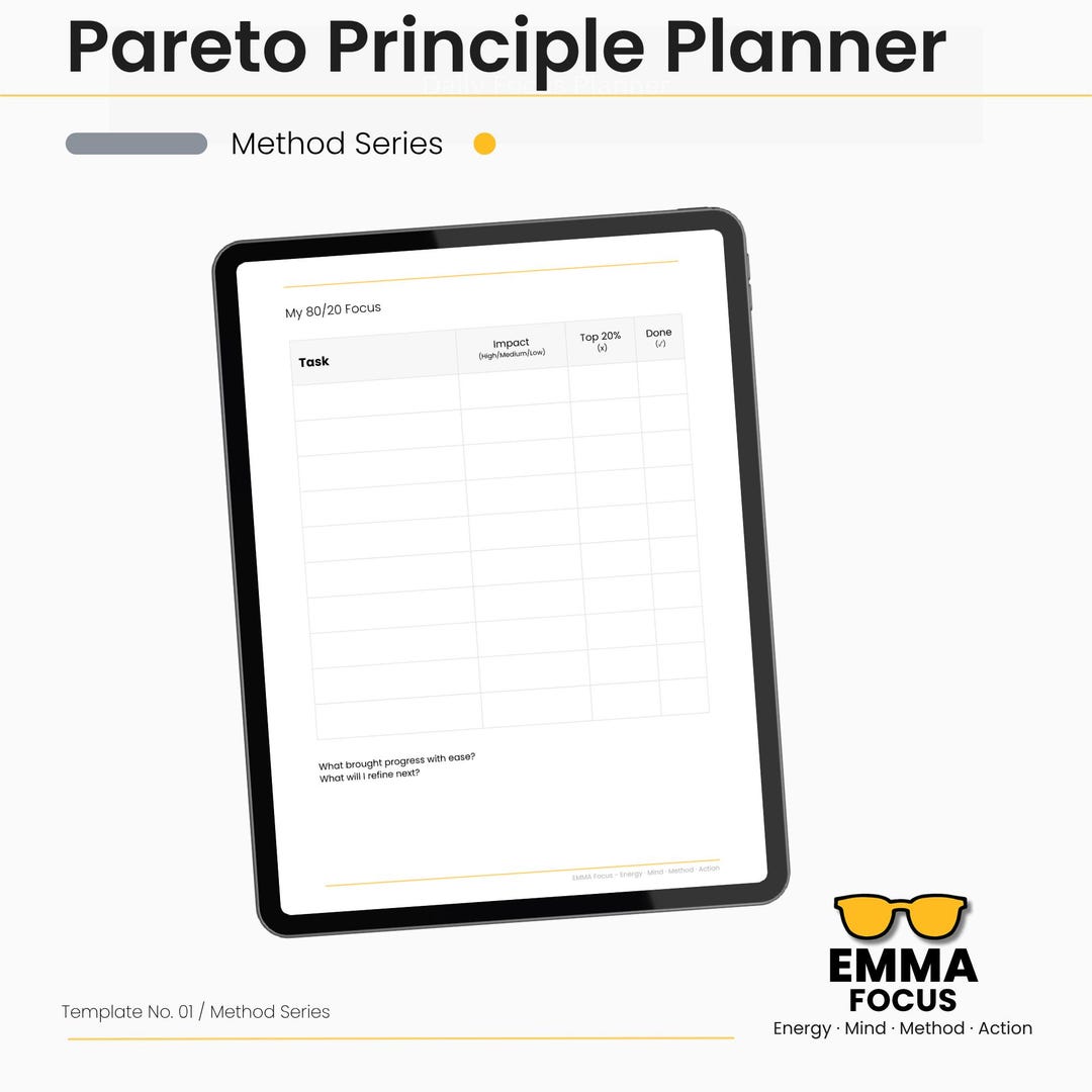 Pareto Principle Planner Template – 80/20 Productivity Tool for Clarity ...