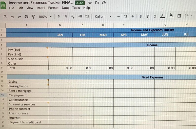 Income and Expenses Tracker Spreadsheet Personal Finance Monthly ...