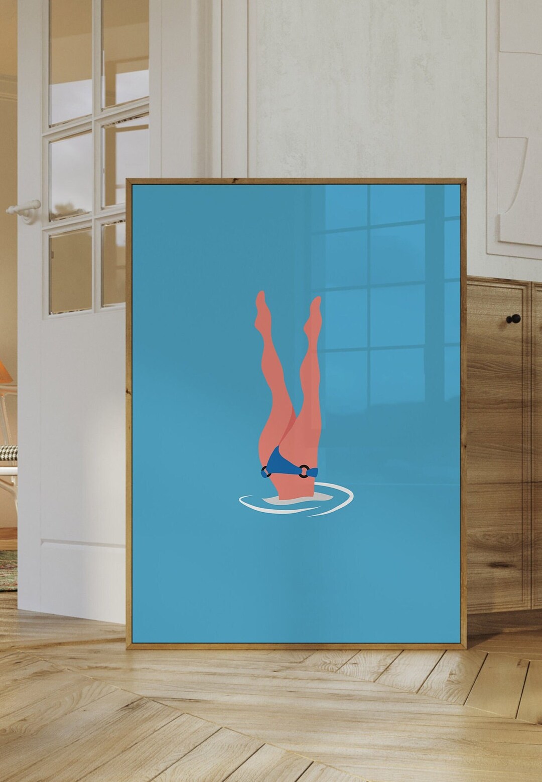 Blue Bathroom Female Body Print, Trendy Aesthetic, Pool Beach, Trendy ...