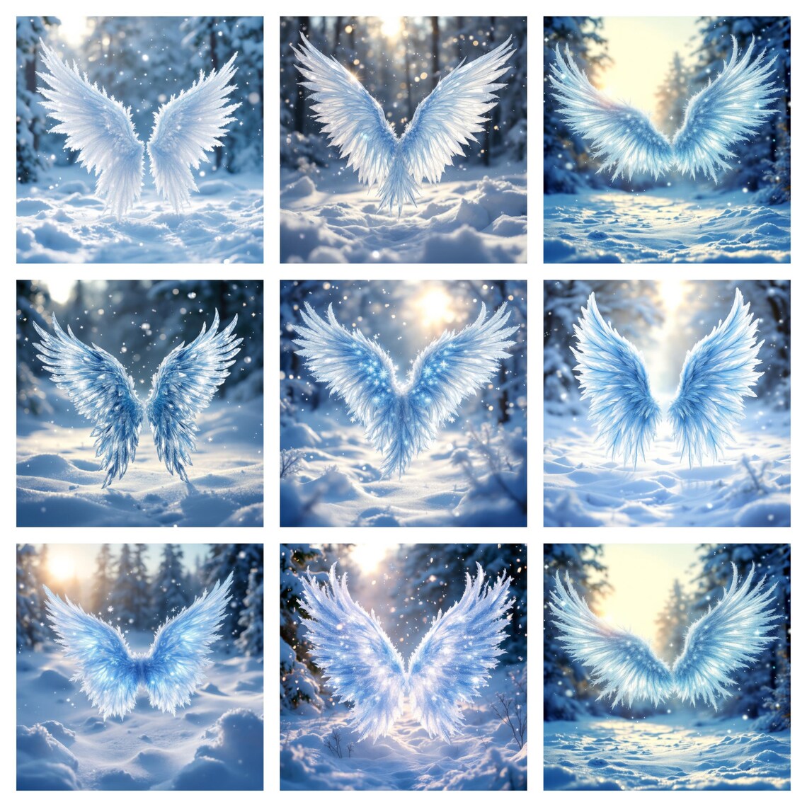 8x Winter Wings PNG Clipart, Snowy Bird Wings Graphic, Cold Season Clip ...