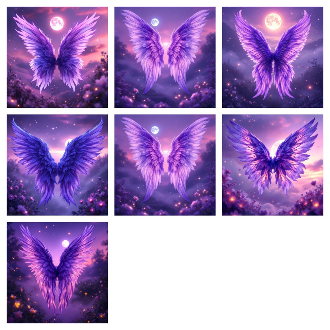 7x Purple Wings With Background PNG Digital Download, Fairy Wings ...