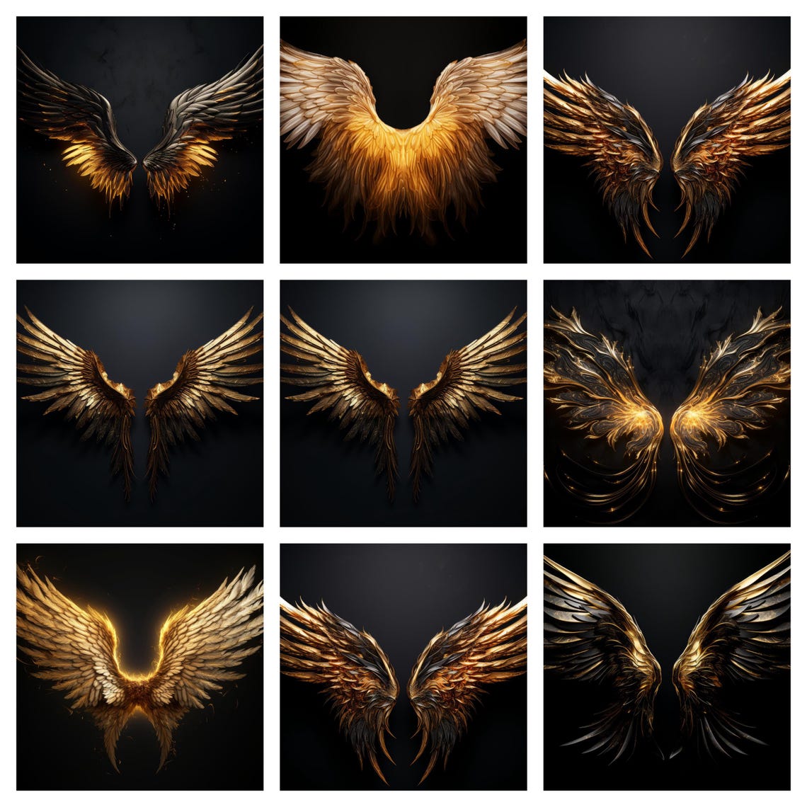 36x Wings Backdrop Gold and Black, Transparent, Golden Wings Overlay ...
