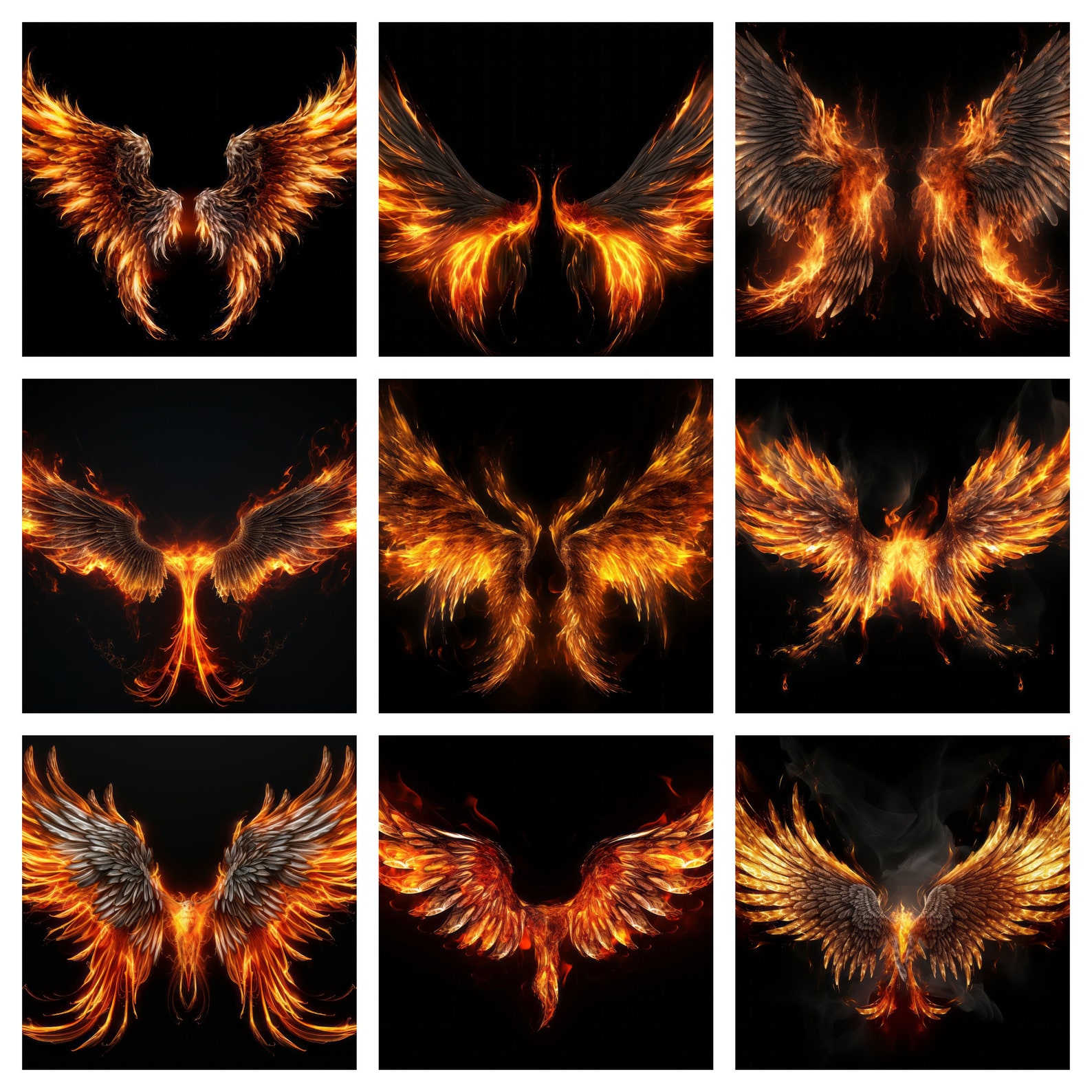 58x Angel Wings Backdrop. Energetic + Fire, Transparent Background ...