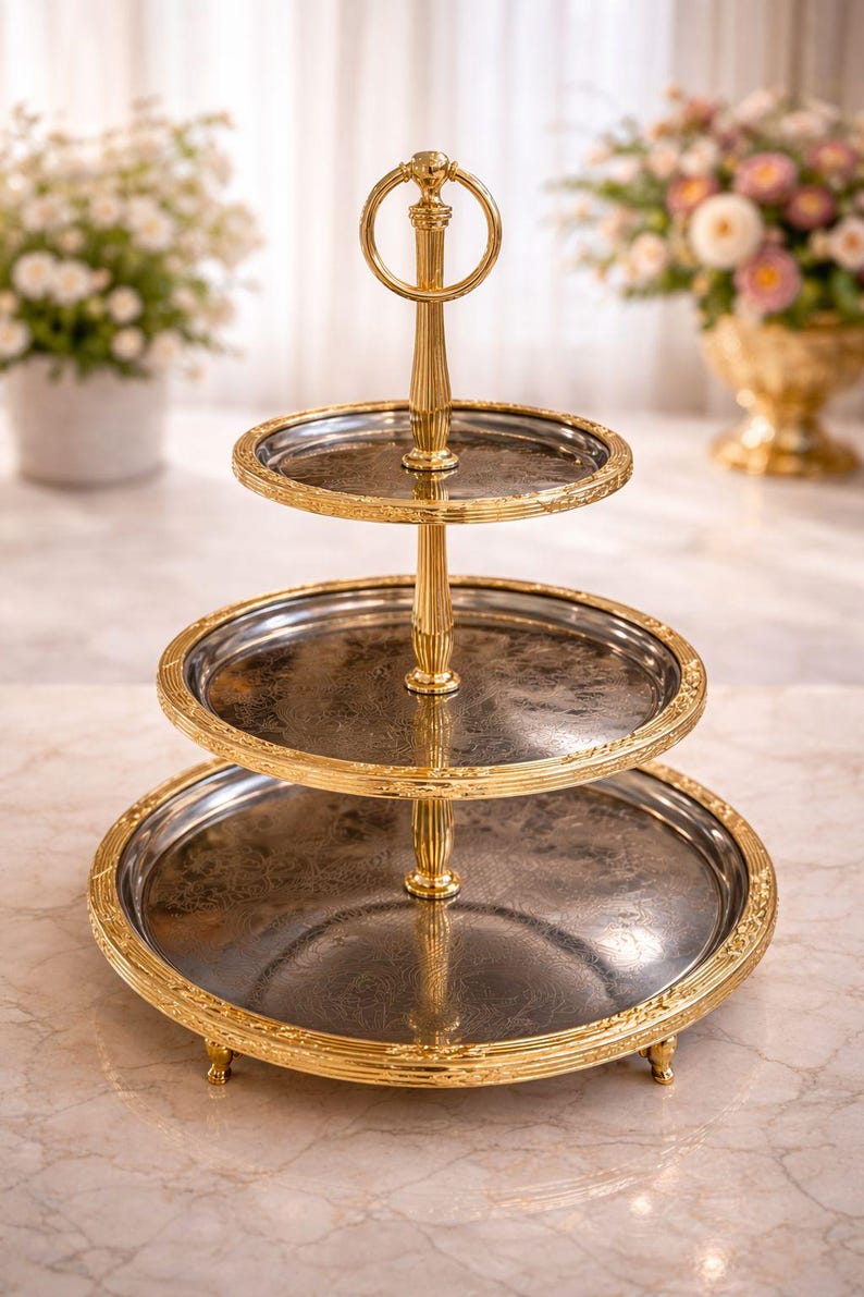 Gold Tiered Stand, Elegant Tiered Tray for Desserts, Wedding, Birthday ...
