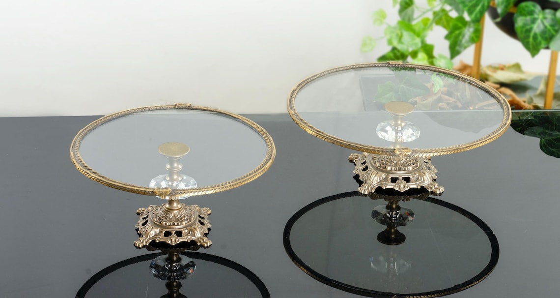 Gold & Silver Cake Stand: Glass Dessert Display, Wedding Decor - Etsy