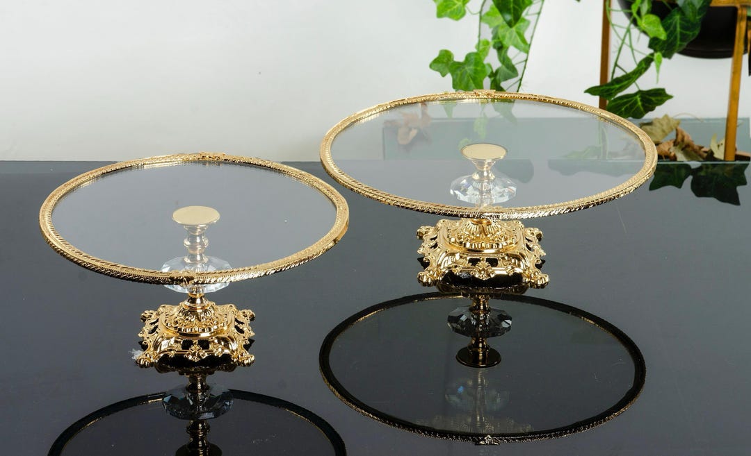 Gold & Silver Cake Stand: Glass Dessert Display, Wedding Decor - Etsy