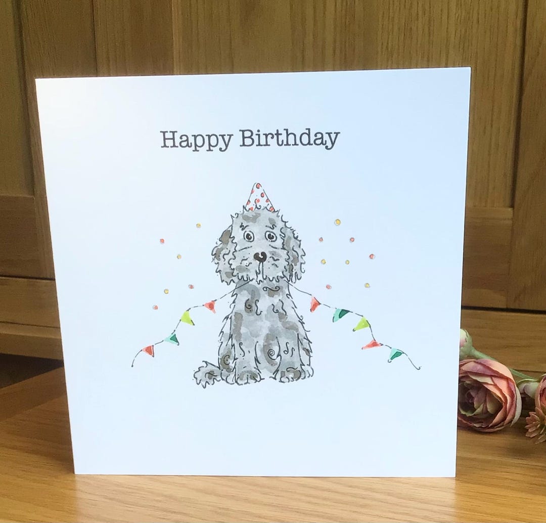 Cockapoo Black Dog Happy Birthday Card Funny Cute Dog With Flags and ...