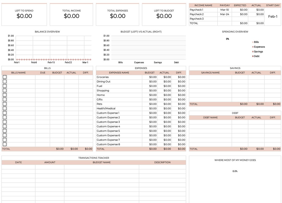 Digital Excel Spreadsheet for Budgeting - Etsy