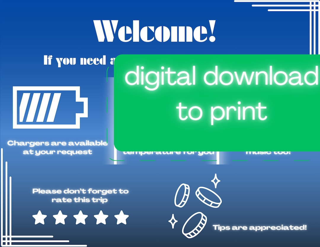 Blue Rideshare Card for Printable Download - Etsy