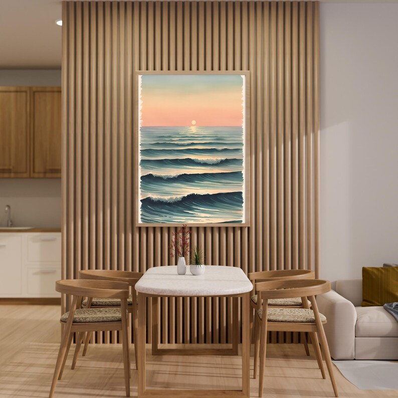 PRINTABLE Retro 80s Ocean Sunset Art | Watercolor Seascape Print ...