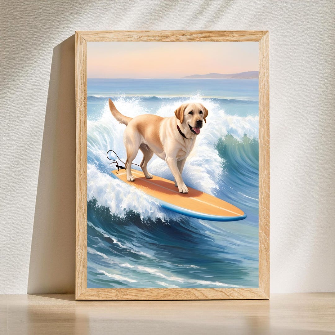 PRINTABLE Surfing Labrador Retriever Art –funny Dog Surf Poster, Ocean ...