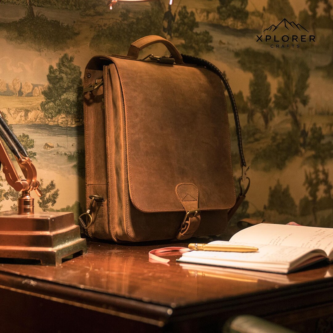 Leather Writer’s Bag, Handmade Satchel for Journals, Laptop Bagpack ...