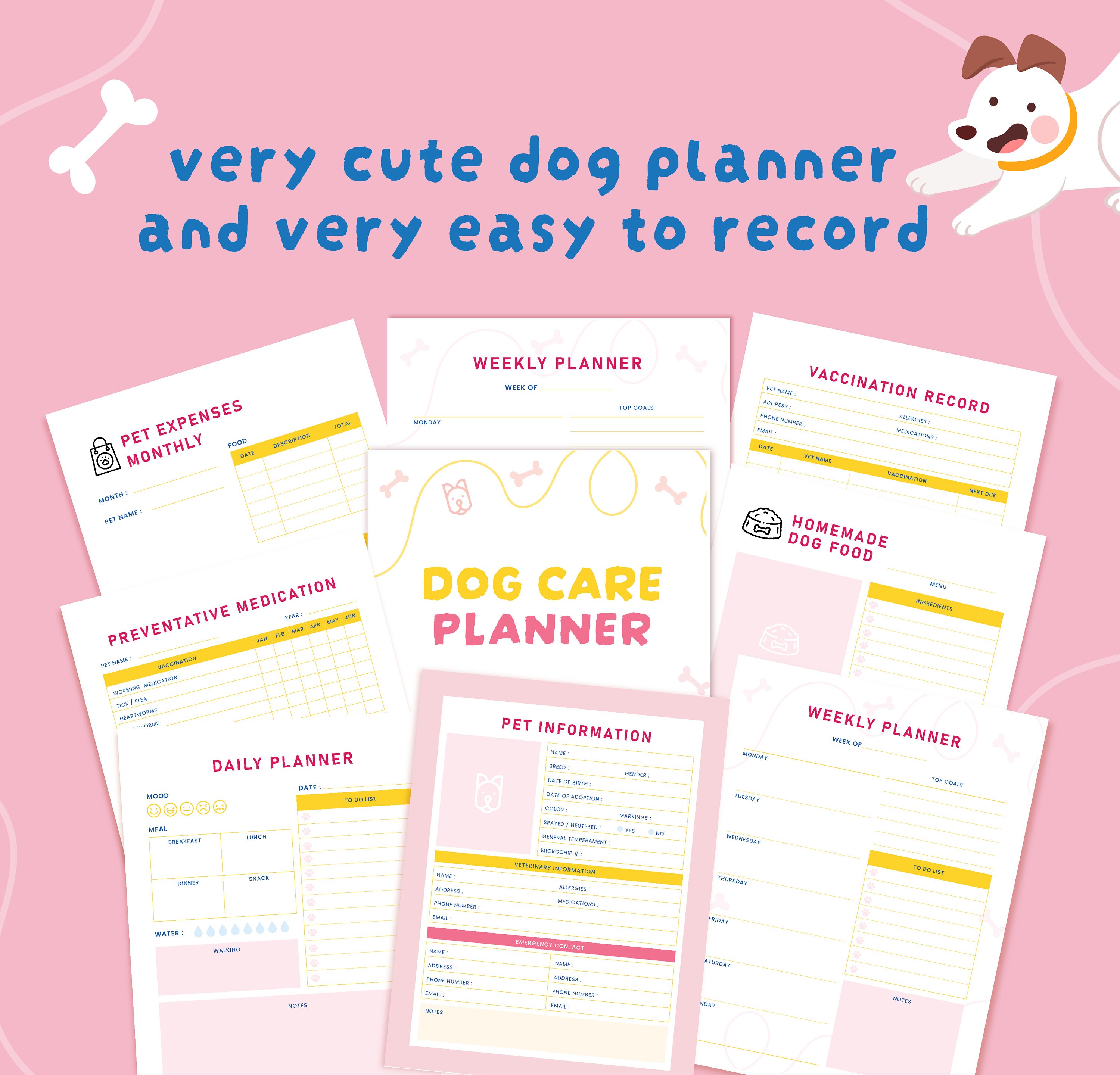 Dog Care Planner Printable, Pet Planner Printable, Dog Health Planner ...