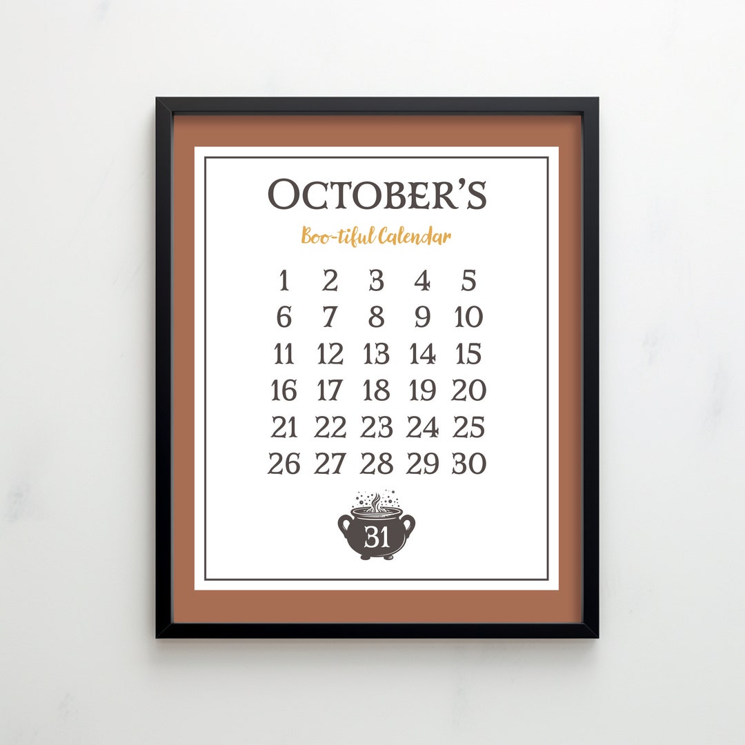 October Calendar, Funny Poster, Halloween Artwork, Funny Gift, Graphic ...