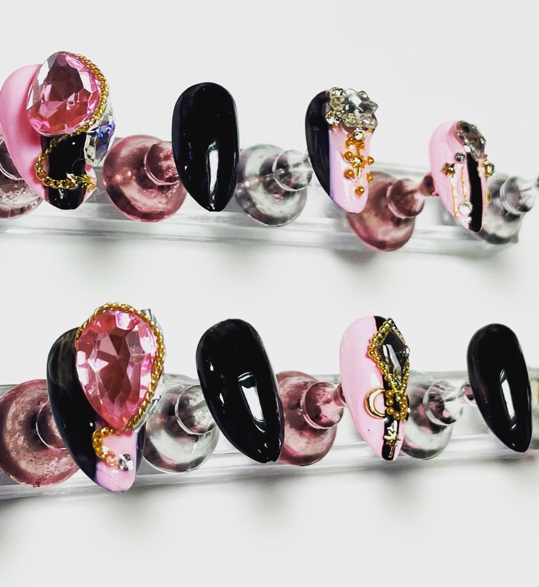 Pink Halloween Nails Cute Spider Cobweb Pretty Spooky Press on Handmade ...