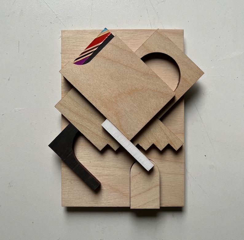 Abstract Assemblage Picture, Mid Century Bauhaus Style Wall Sculpture ...