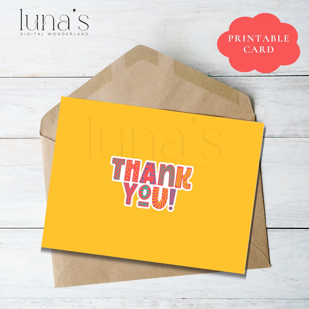 Thank You Card Colorful Vibrant Design Playful Letters DIY Printable ...