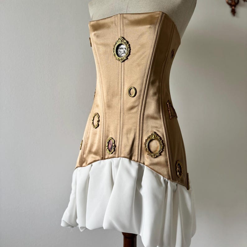 Baroque Corset Dress Ivory Gold | Renaissance Inspired Mini Dress ...