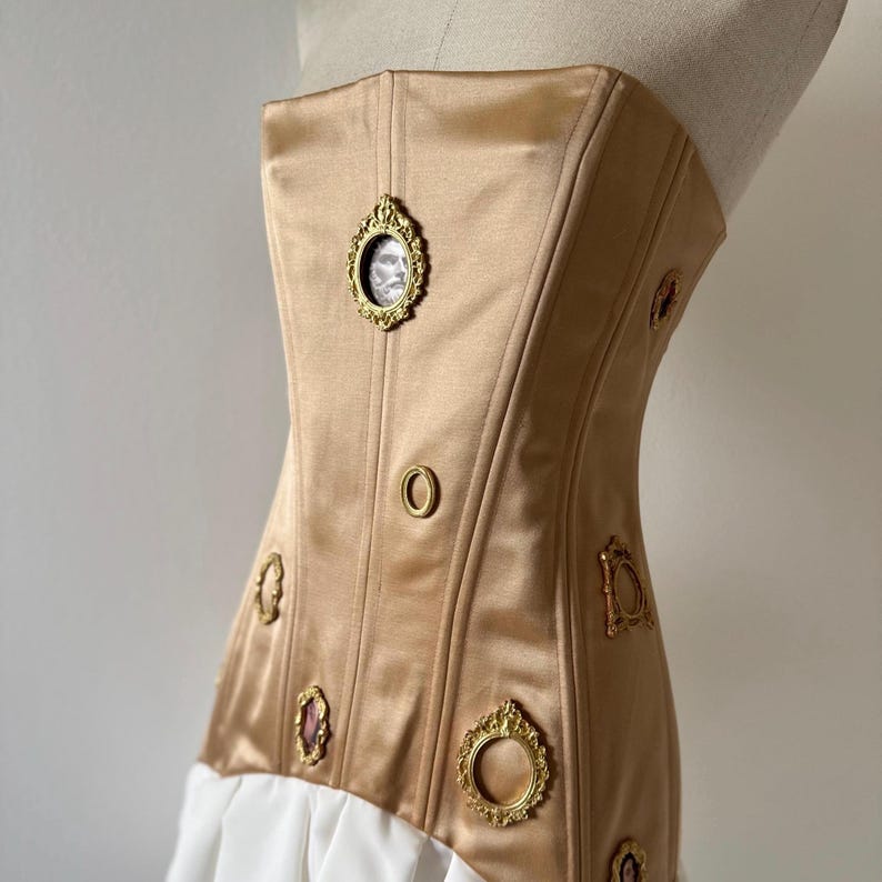 Baroque Corset Dress Ivory Gold | Renaissance Inspired Mini Dress ...