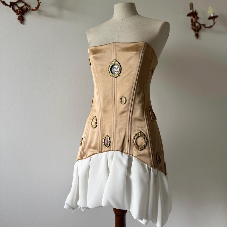 Baroque Corset Dress Ivory Gold | Renaissance Inspired Mini Dress ...