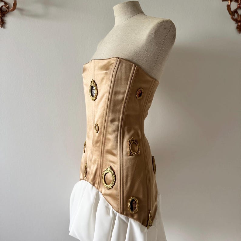 Baroque Corset Dress Ivory Gold | Renaissance Inspired Mini Dress ...