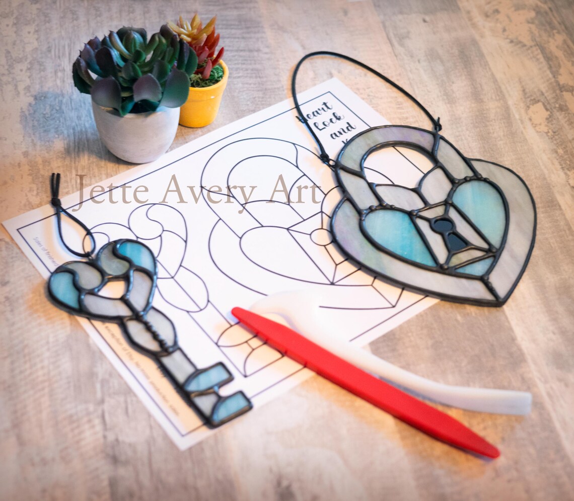Pattern- Heart Lock and Key Stained Glass Suncatcher - Etsy