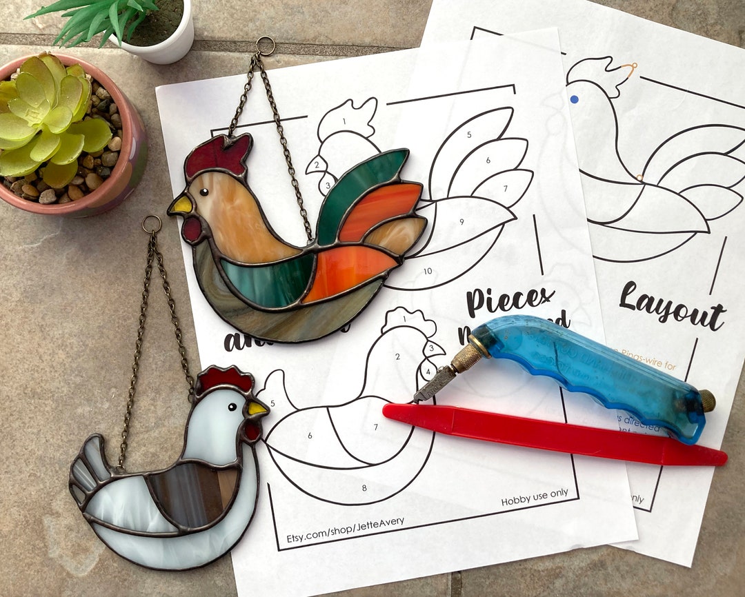 Pattern- Rooster and Hen Stained Glass Suncatcher - Etsy