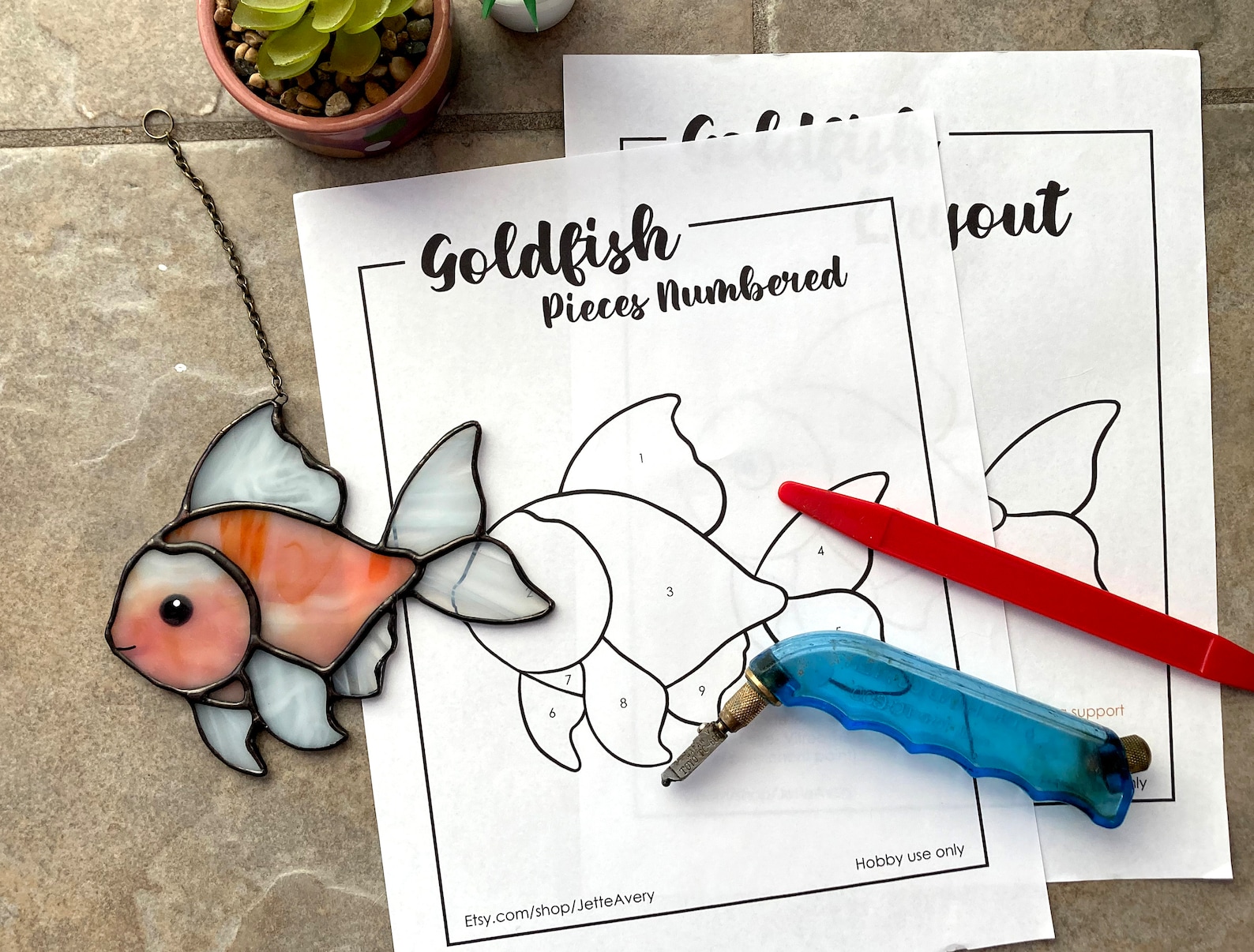 Pattern Goldfish Stained Glass Suncatcher hobby Use - Etsy