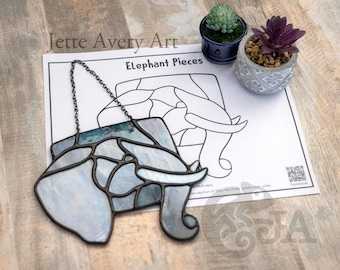 Elephant Head Stained Glass PDF Pattern Print, Animal Ornament, Wreath ...