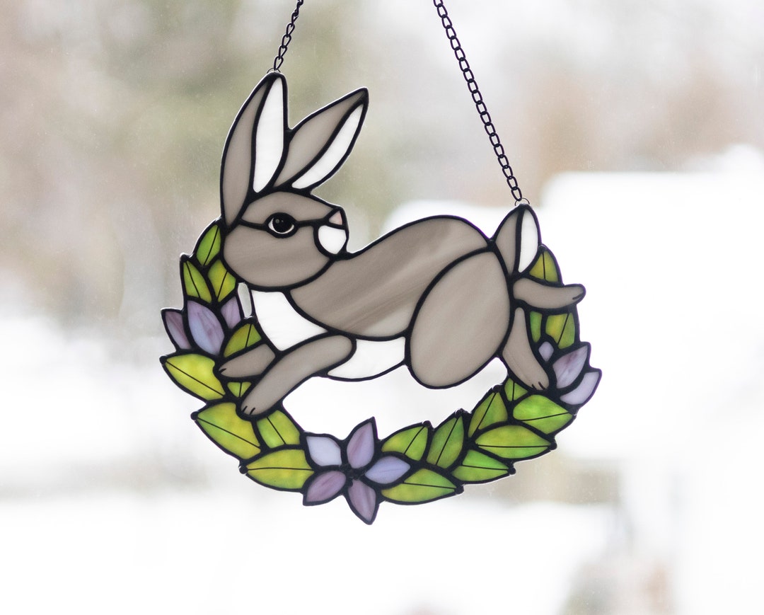 Spring Rabbit Stained Glass Suncatcher - Etsy
